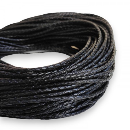 Genuine Round Braided Leather Cord 3mm Black